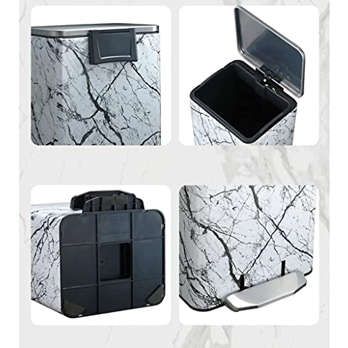 Trash Bin Trash Can Wastebasket Rubbish Recycle Bins Stainless Steel+PU Step Trash Can with Plastic Inner Buckets with Soft Close Lid,Foot Pedal Garbage Can Waste Bin (Color : OneColor, Size : 30L/7