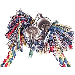 Bird Cotton Rope Swing Perch Chew Toy Parrot Cage Stand with Bell for African Grey Parakeet Cockatiel Cockatoo Lovebird Finch Budgie Amazon Macaw (M-59INCH)