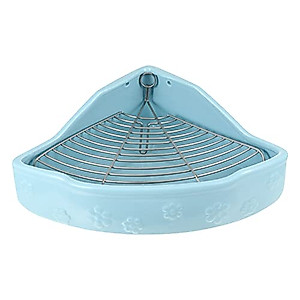 VILLCASE Large Rabbit Litter Box, Pet Ceramic Toilet Small Animal Litter Cage Potty Trainer Corner Box Bigger Pets Pan Fanshaped for Adult Guinea Pigs/Chinchilla/Ferret/Galesaur/Bunny (Blue)