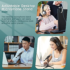 3 Pack Desktop Mic Stand Portable Foldable Tripod with Mic Clip Holder Adjustable Height Table Microphone Stand Desk 5/8 Inch Male to 3/8 Inch for Dynamic Recording Podcast