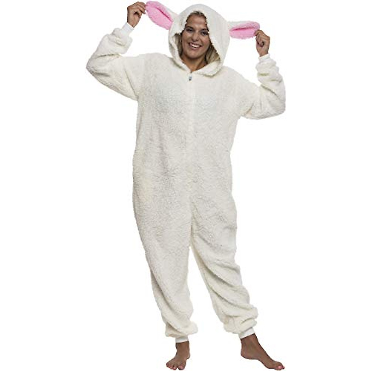 Funziez! Slim Fit Sherpa Adult Onesie - Animal Halloween Costume - Plush One Piece Cosplay Suit for Women and Men