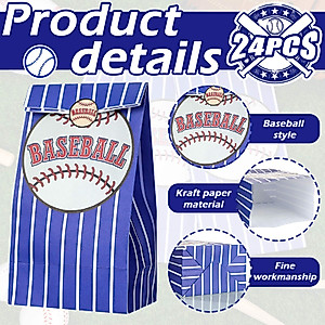 Outus 30PCS 7.1 x 3.5 x 2.4 Inch Baseball Party Bags Baseball Goodie Candy Treat Bags Kraft Paper Bags for Baseball Themed Party Kids Adults Birthday Party Supplies Decorations