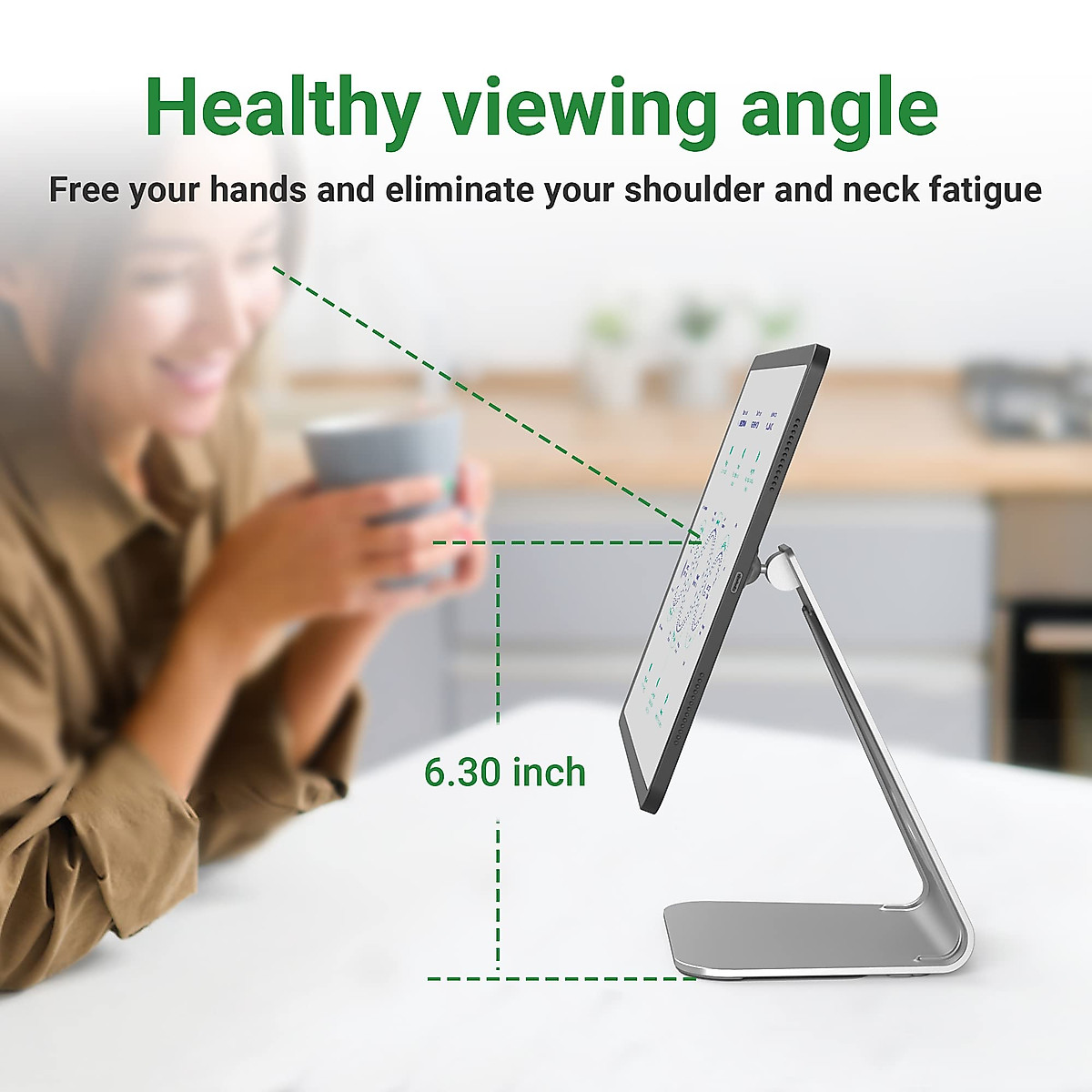 Pinikox Magnetic Tablet Stand Adjustable, Universal Desktop Stand, Multi-Angle Aluminum Tablet Holder Compatible with Phones, iPad 10.2, iPad Pro/Air/Mini, Samsung, Kindle(7-13) and More, Silver
