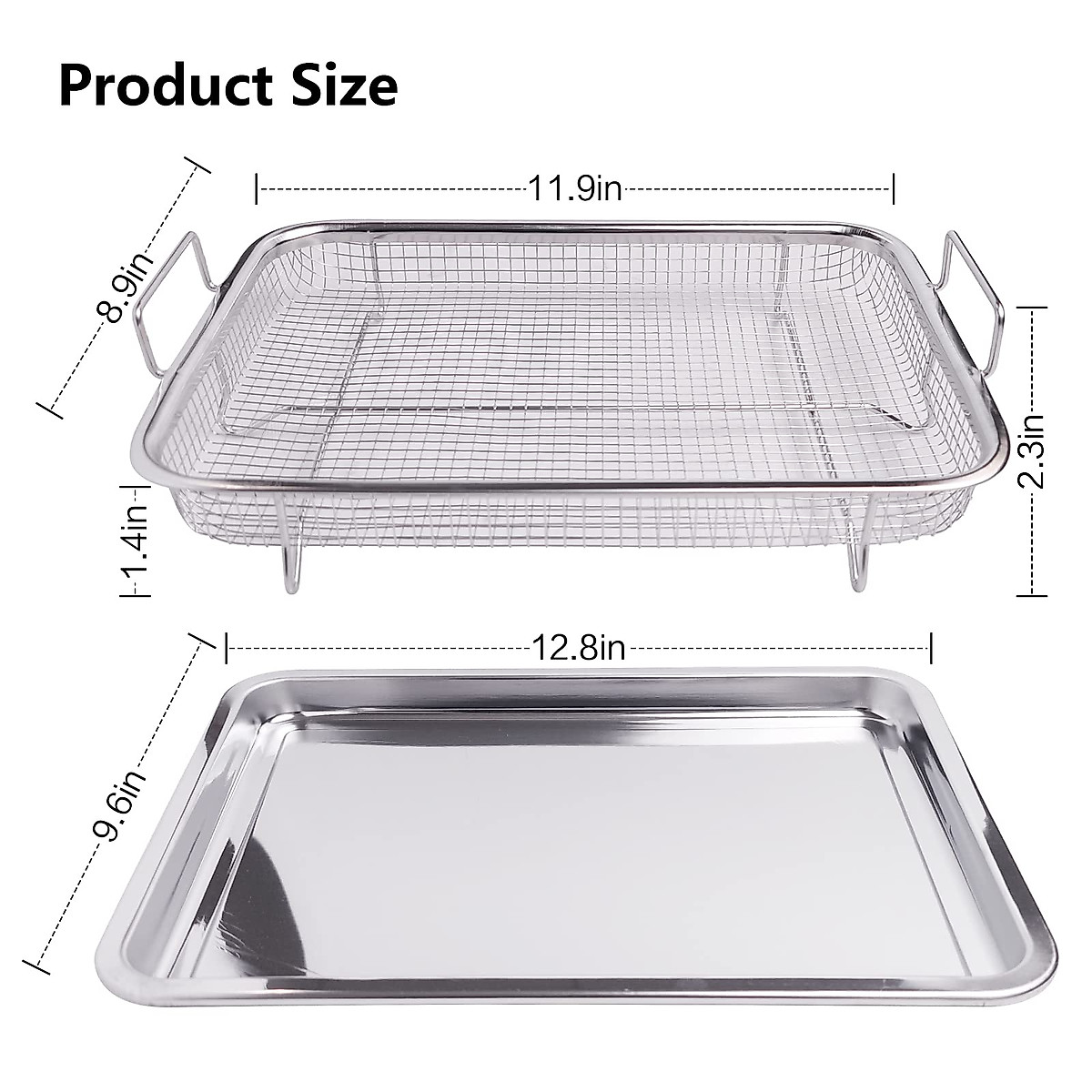 FXTNKYY Stainless Steel Air Fryer Basket for Oven,Air Fryer Basket Set with 50 PCS Parchment Paper,Air Fryer Pan with Crisper Tray and Pan