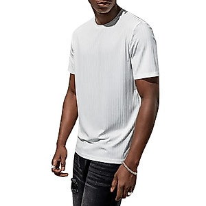 Verdusa Men's Short Sleeve Basic T Shirt Casual Round Neck Ribbed Tee Top White S