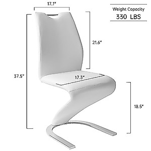 HIPIHOM Mermaid Dining Chairs Set of 2,Modern Kitchen Dining Room Chairs Armless Upholstered Side Chairs in PU Leather Cushion Seat and Sturdy Metal Legs(2 White)