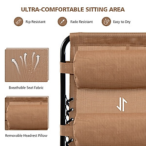 S AFSTAR Folding Reclining Lounge Chair, Outdoor Zero Gravity Recliner W/Side Tray & Detachable Headrest Pillow, Heavy-Duty Steel Frame, Reclining Folding Chair for Poolside, Backyard (1, Beige)