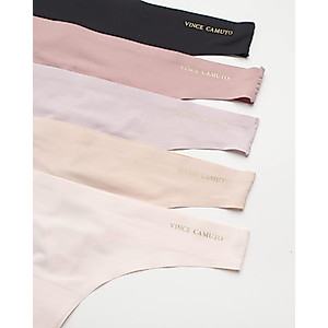 Vince Camuto Women's Thong Underwear - 5 Pack/10 Pack Ultra Soft & Sexy Lingerie - Breathable Panties for Women, Size Medium, Rose Assorted (5 Pack)