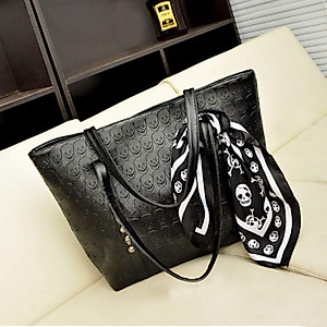 QHBPMGAD Skull Tote Bag,Large Capacity Handbags with Devil Skull Printing Shoulder Bag for Women (01Black)