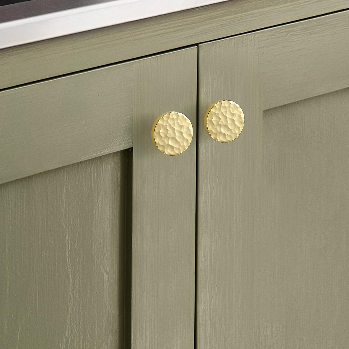 KOPPALIVE 10-Pack Modern Gold Cabinet Knobs, Hammered Solid Brass Drawer Knobs, Round Dresser Drawer Pulls and Handles, Kitchen Cabinet Hardware, Diameter 1-3/16 Inch