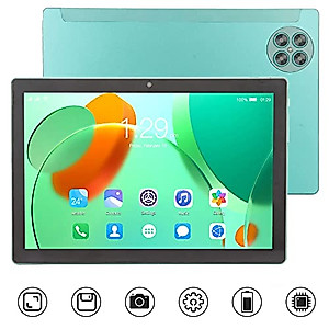FECAMOS Tablet PC, 10. 1 Inch Tablet 4G Calling 100-240V 8GB RAM 256GB ROM Green for Study (US Plug)