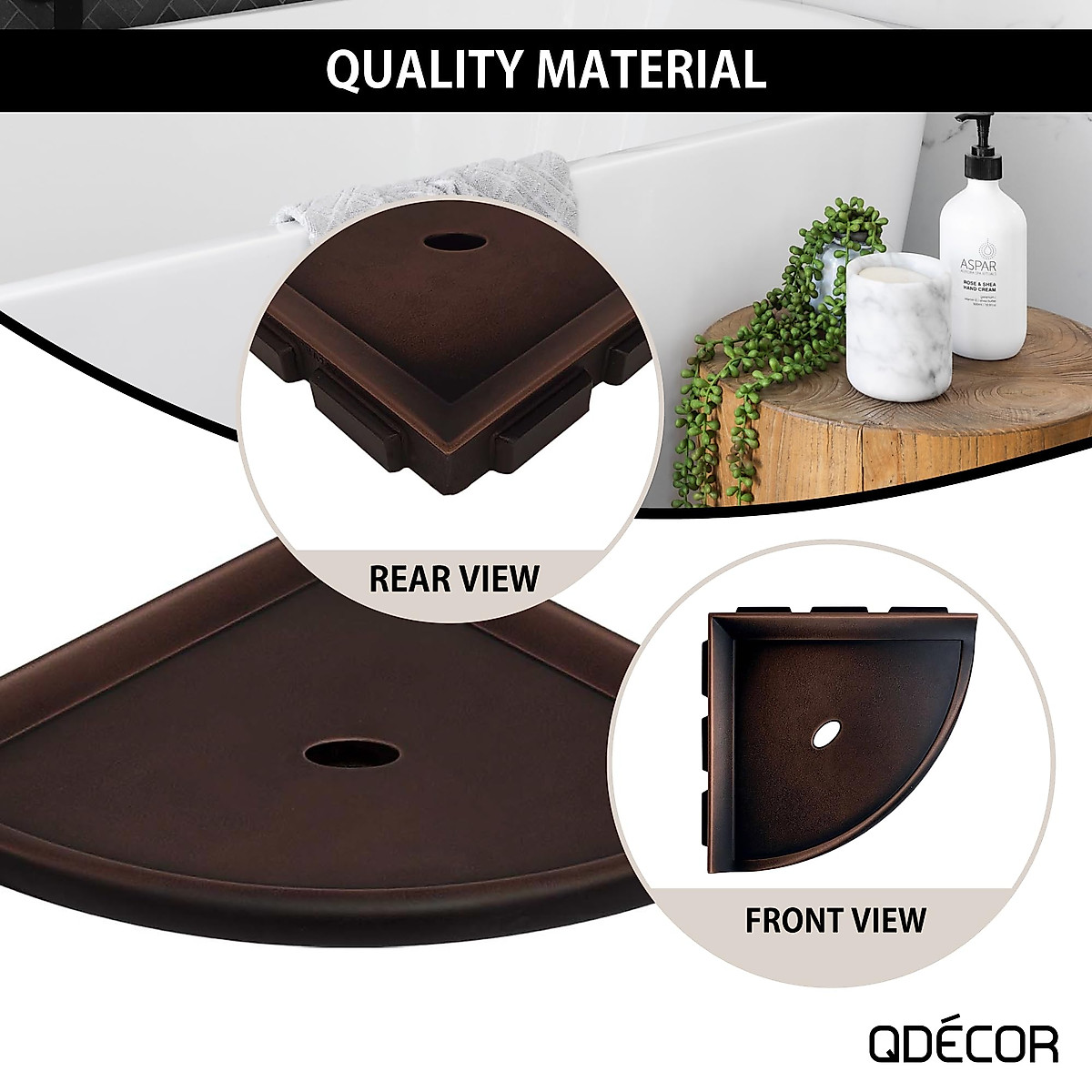 Questech Decor Corner Shower Shelf, 8 Inch Lugged for New Construction, Shower Corner Shelf for Tiled Walls, Metro Lugged Shower Caddy Bathroom Organizer, Oil Rubbed Bronze