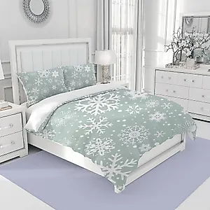 Christmas Snowflakes Bedding Cover Set Queen Size Comforter Cover Duvet Cover, 3 Piece Bedding Set Home Decor Quilt Cover Pillow Shams