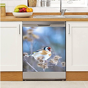 Dishwasher Magnet Cover European Goldfinch Bird Carduelis carduelis Perched Eating Snow During Magnetic Refrigerator Stickers Decorative Appliance Cover Fridge Panels Metal Door Garage 23x26in