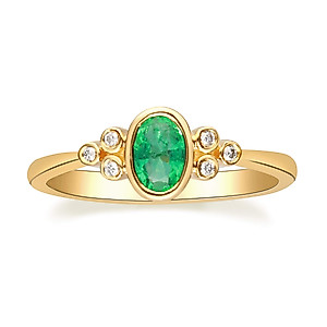 Gin & Grace 10K Yellow Gold Natural Emerald with Diamond (I1,I2) Propose Promise Ring for Women