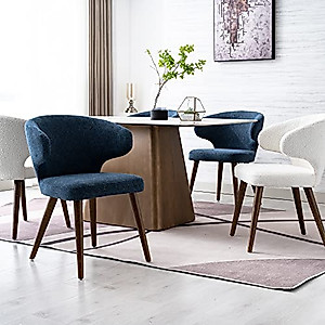 HNY Mid Century Modern Dining Chairs Set of 2, Upholstered Curved Wingback Accent Arm Chairs, Faux Sherpa Side Chairs with Solid Wood Legs, White