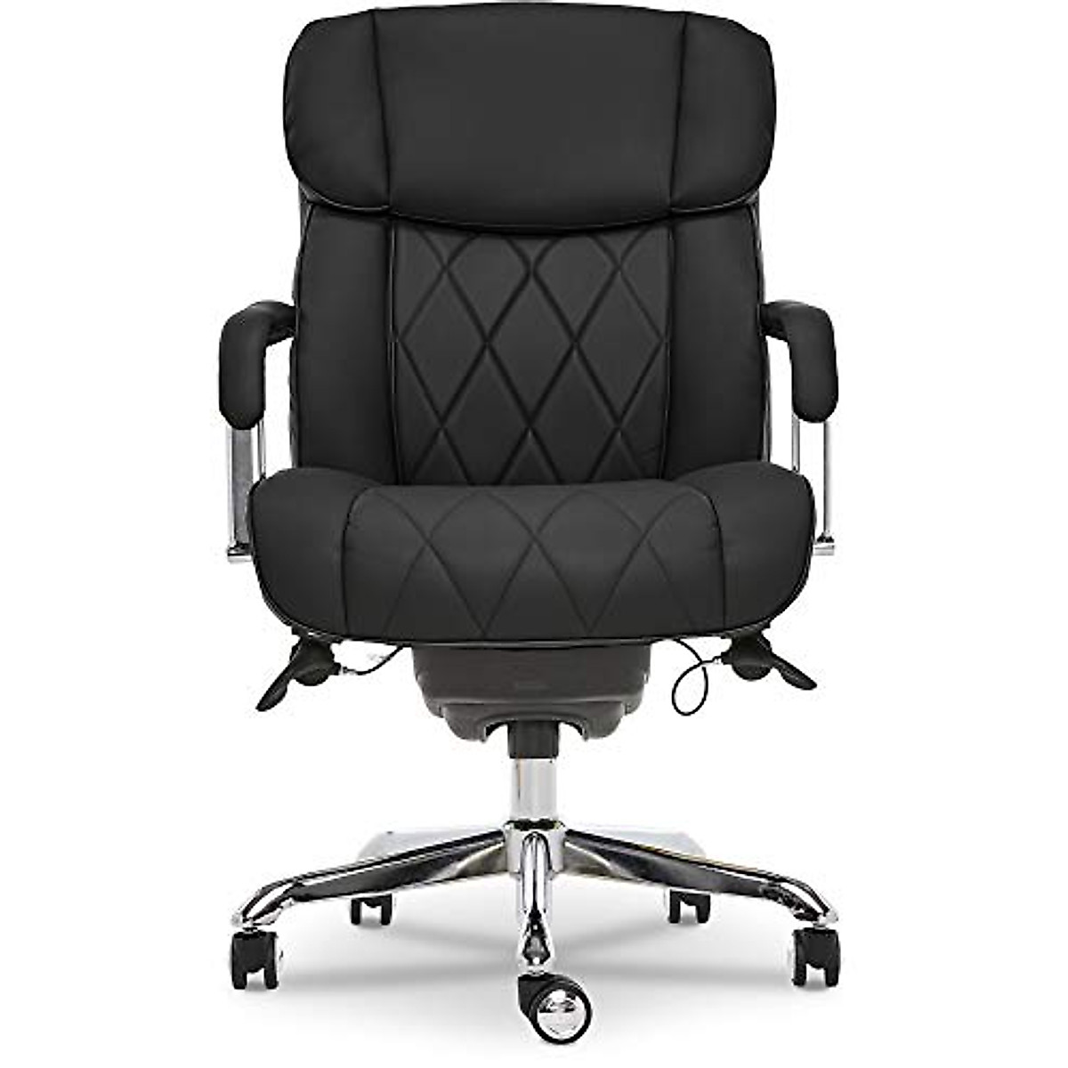 La-Z-Boy Sutherland Quilted Leather Executive Office Chair with Padded Arms, High Back Ergonomic Desk Chair with Lumbar Support, Black Bonded Leather