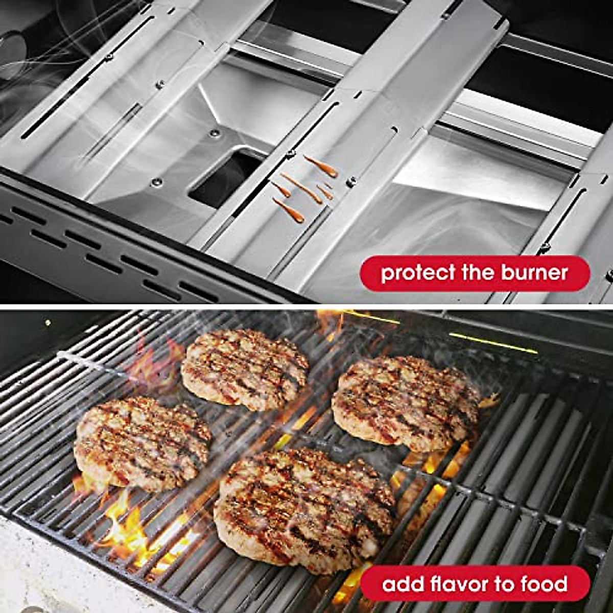 Unicook Grill Heat Plate 4 Pack, Heavy Duty Stainless Steel Heat Shield Replacement Parts, Adjustable BBQ Flame Tamer, Burner Cover, Flavorizer Bar for Gas Grill, Extend from 11.75" up to 21" Length