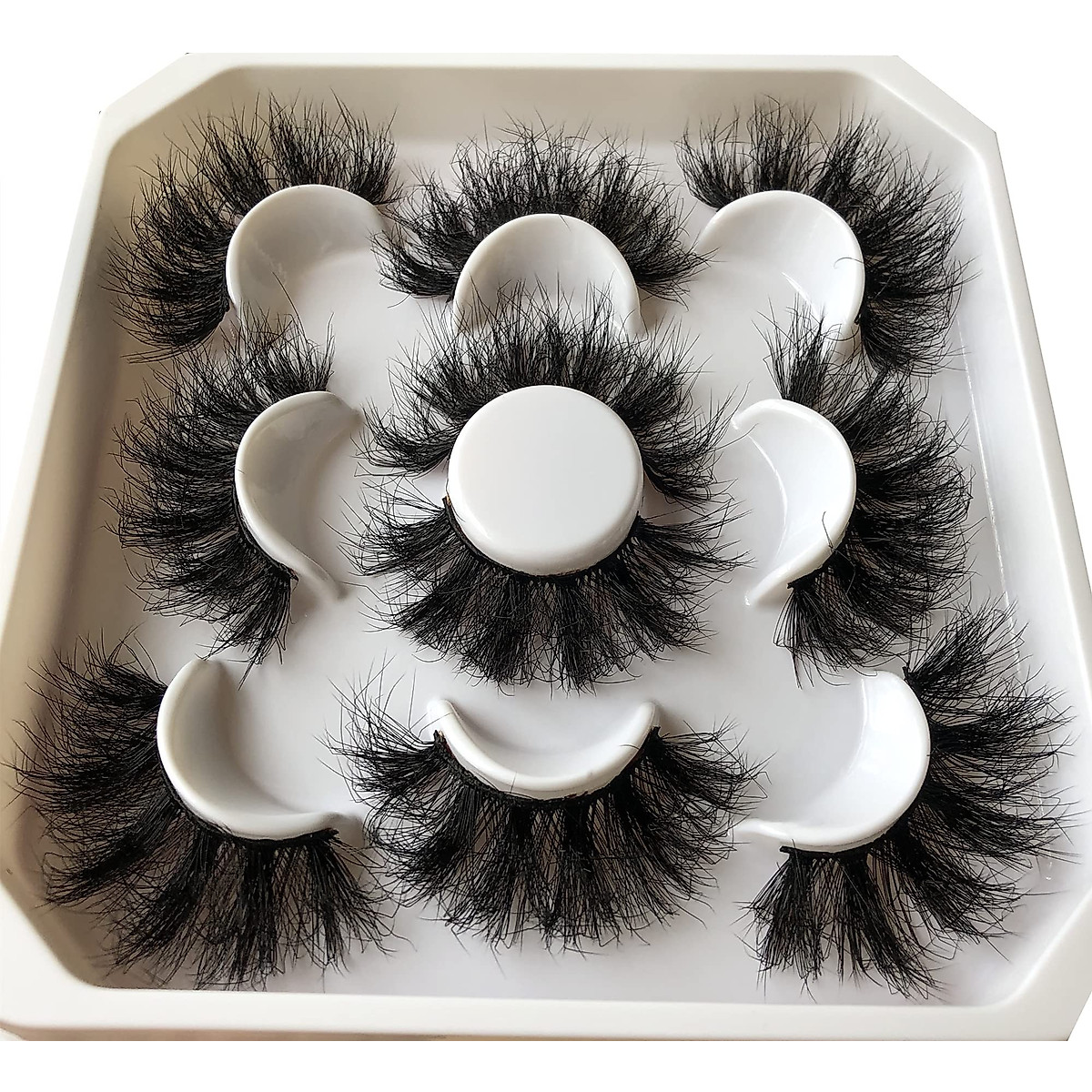 False Eyelashes Pooplunch Fluffy 22MM Dramatic Faux Mink Lashes 5 Pairs Pack 8D Volume Thick Long Eye Lash Multipack