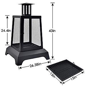 Large Fire Pits Wood Burning 44'' High Chimineas Fire Pit Steel Big Outdoor Pagoda Style Firepits Bowl with Mesh Spark Screen Modern Firepits for Camping,Backyard,Party…