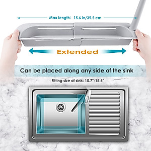 NiHome Roll Up Dish Drying Rack with Sink Caddy Expandable, Over The Sink Dish Drying Rack Portable Stainless Steel Rolling Rack Multipurpose Sponge Holder for Kitchen Sink