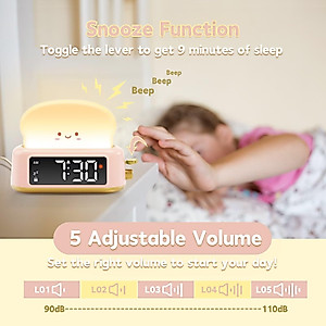 Alarm Clock for Kids, Digital Alarm Clock for Bedrooms, Cute Toast Alarm Clock with Night Light, Timer, Snooze, Adjustable Brightness, Toddler Clock Bedside, Ideal Gifts for Kids Teens Girls