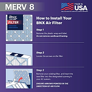 BNX TruFilter 20x25x1 Air Filter MERV 8 (6-Pack) - MADE IN USA – Dust & Pet Defense Electrostatic Pleated Air Conditioner HVAC AC Furnace Filters for Dust, Pet, Mold, Pollen MPR 600 – 700 & FPR 5