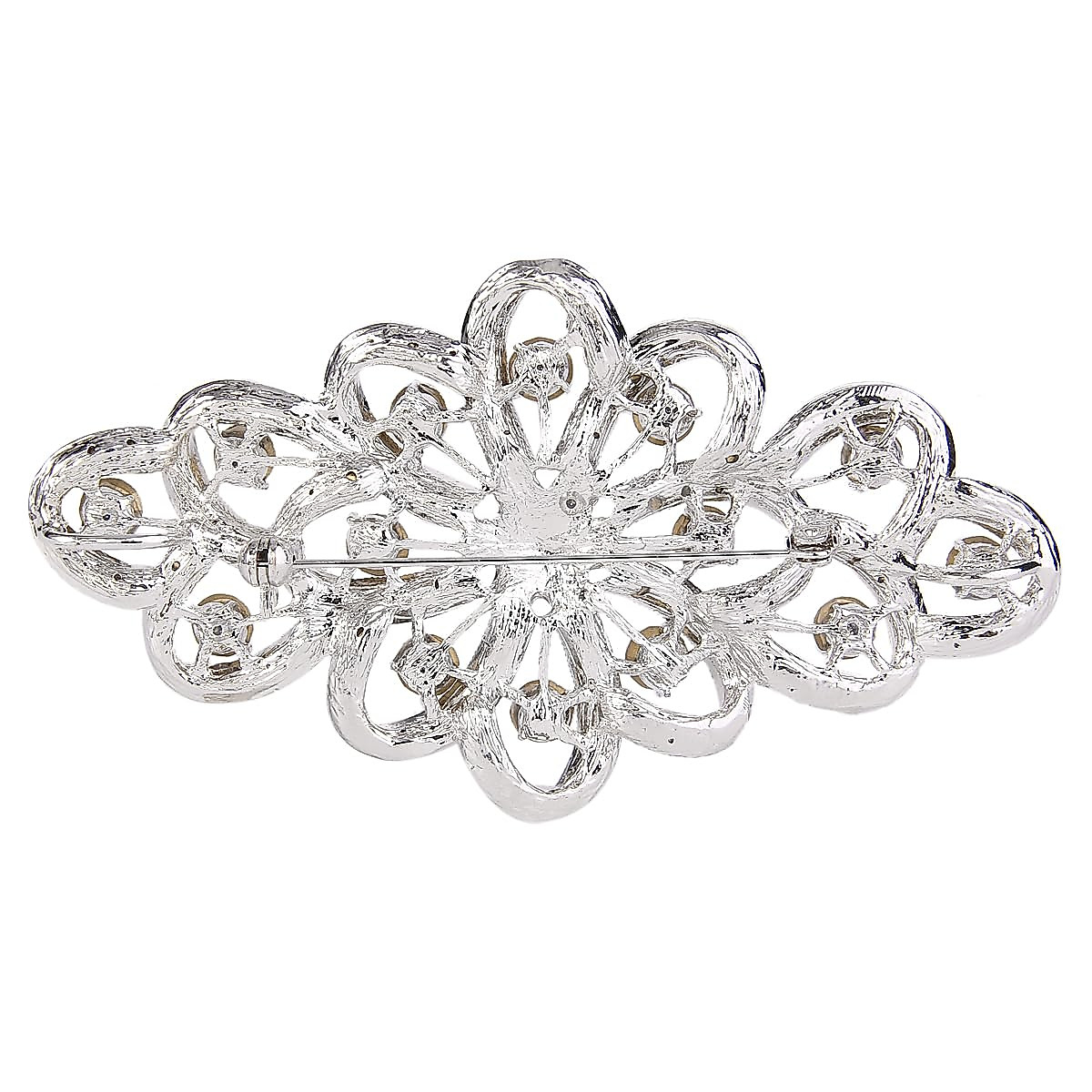 EVER FAITH Austrian Crystal 4 Inch Flower RibbonBridal Brooch Wedding Accessories for Women Clear Silver-Tone