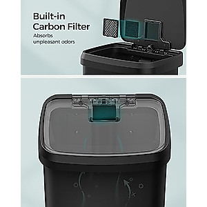 SONGMICS Kitchen Trash Can, 18-Gallon Stainless Steel Garbage Can, with Stay-Open Lid and Step-on Pedal, Soft Closure, Tall, Large and Space-Saving, Black ULTB520B68