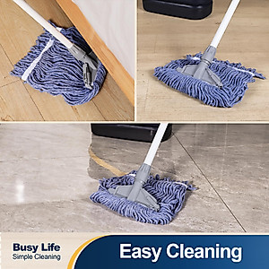 Yocada Looped-End String Wet Mop Heavy Duty Cotton Mop Commercial Industrial Grade 64.1" Long Iron Pole for Cleaning Office Garage Hardwood Warehouse Factory Mall Deck with Totally 3 Mop Heads