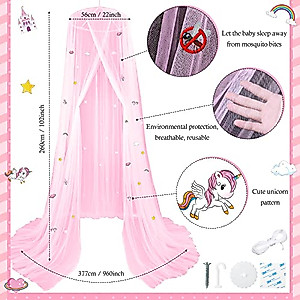 Stars Bed Canopy Glow in The Dark Bed Canopy for Girls Unicorn Room Decor for Girls Bedroom Pink Bed Canopy Crib Mosquito Net Fluorescent Mosquito Net Hanging for Girls, Kids and Babies