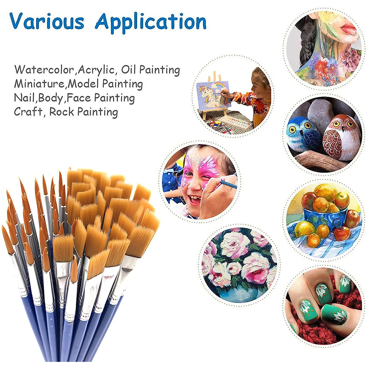65Pcs Paint Brushes Tray Palettes Set,60pcs Flat Paint Brushes 5 PCS Round Paint Pallets,Small Paint Brushes Bulk Acrylic Oil Watercolor Artist Painting Brushes for Classroom Crafts Party Painting