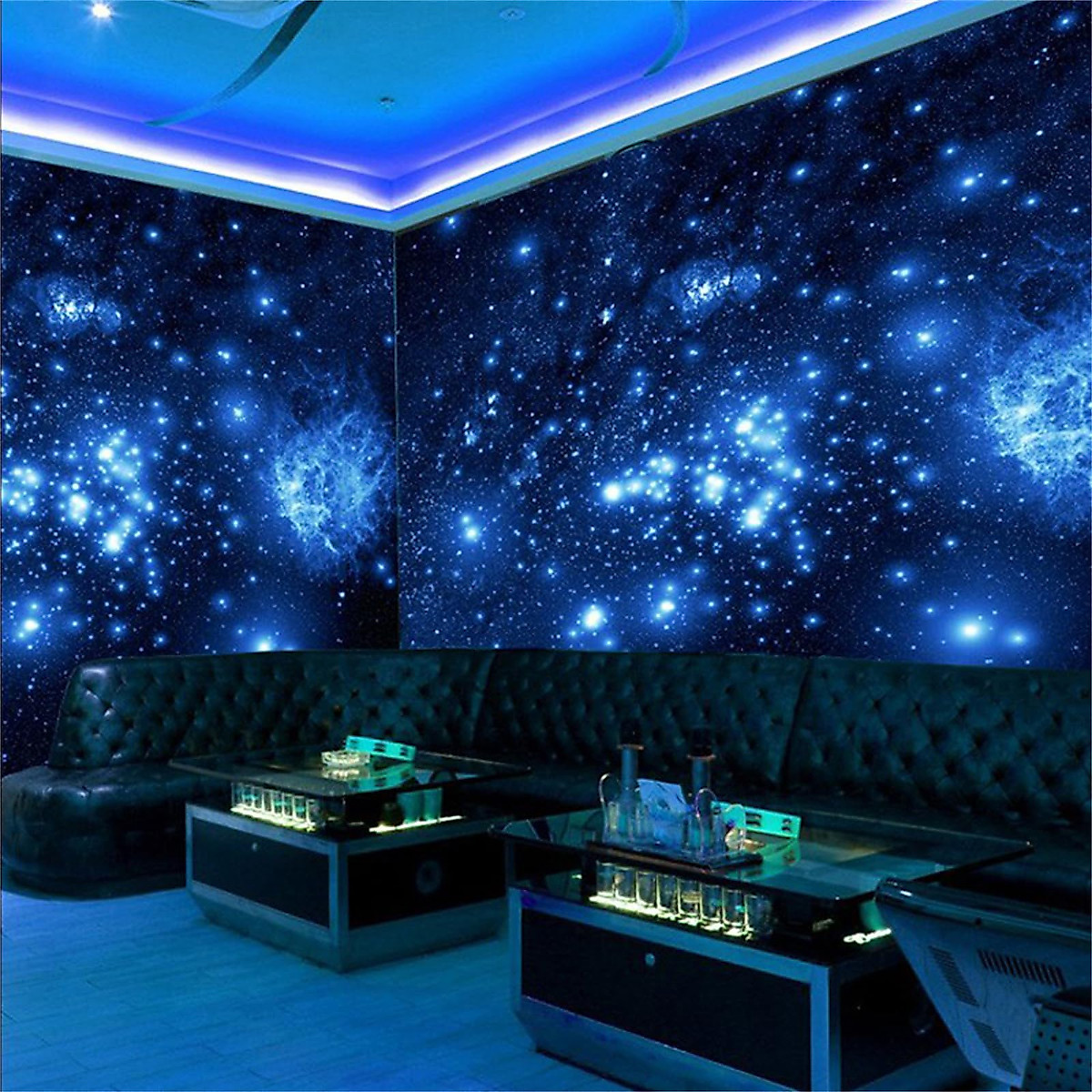 Rtaayt 3D Stereo Modern Wall Mural, Blue Night Universe Space Shinning Stars Fashion Wallpaper, Breathable Waterproof Wall Decals for Living Room Sofa Study Background Decor Murals-59 Wx39.4 H