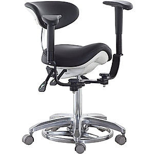 MrHugoo Medical Dynamic Chair Stool Microscope Chair,Ergonomic Saddle Stool,Foot Control,Swiveling Armrest Chair, PU Fabric Leather