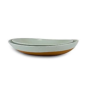 Mora Ceramic Large Serving Bowls- Set of 2 Oval Platters for Entertaining. Modern Kitchen Dishes for Dinner, Fruit, Salad, Turkey, etc. Oven, Dishwasher Safe, 55/35 oz, 13.5" / 11.8" - Earl Grey