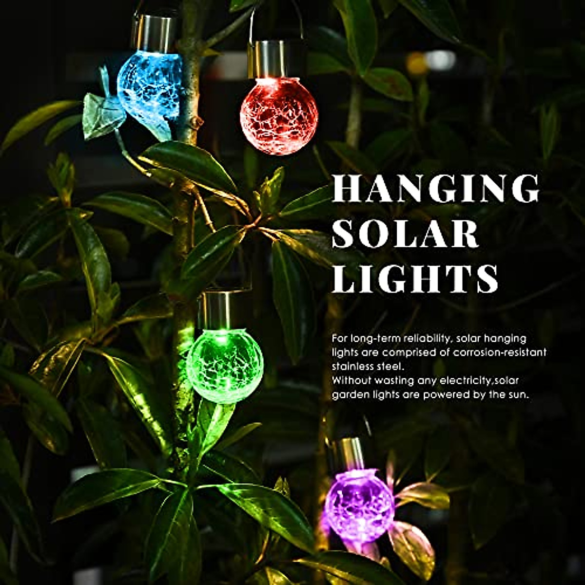 SOLPEX Hanging Solar Lights Outdoor, 8 Pack Decorative Cracked Glass Ball Light, Solar Powered Waterproof Globe Lighting, Hanging Globe Solar Lights for Garden, Yard, Patio, Lawn, Flower Bed