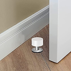 Door Stoppers with Extra Stickers, Self-Adhesive Door Stop with White Rubber & Stainless Steel Body - Heavy Duty Sound Dampening Door Bumpers for Home & Office, Door stoppers for Bottom of Door
