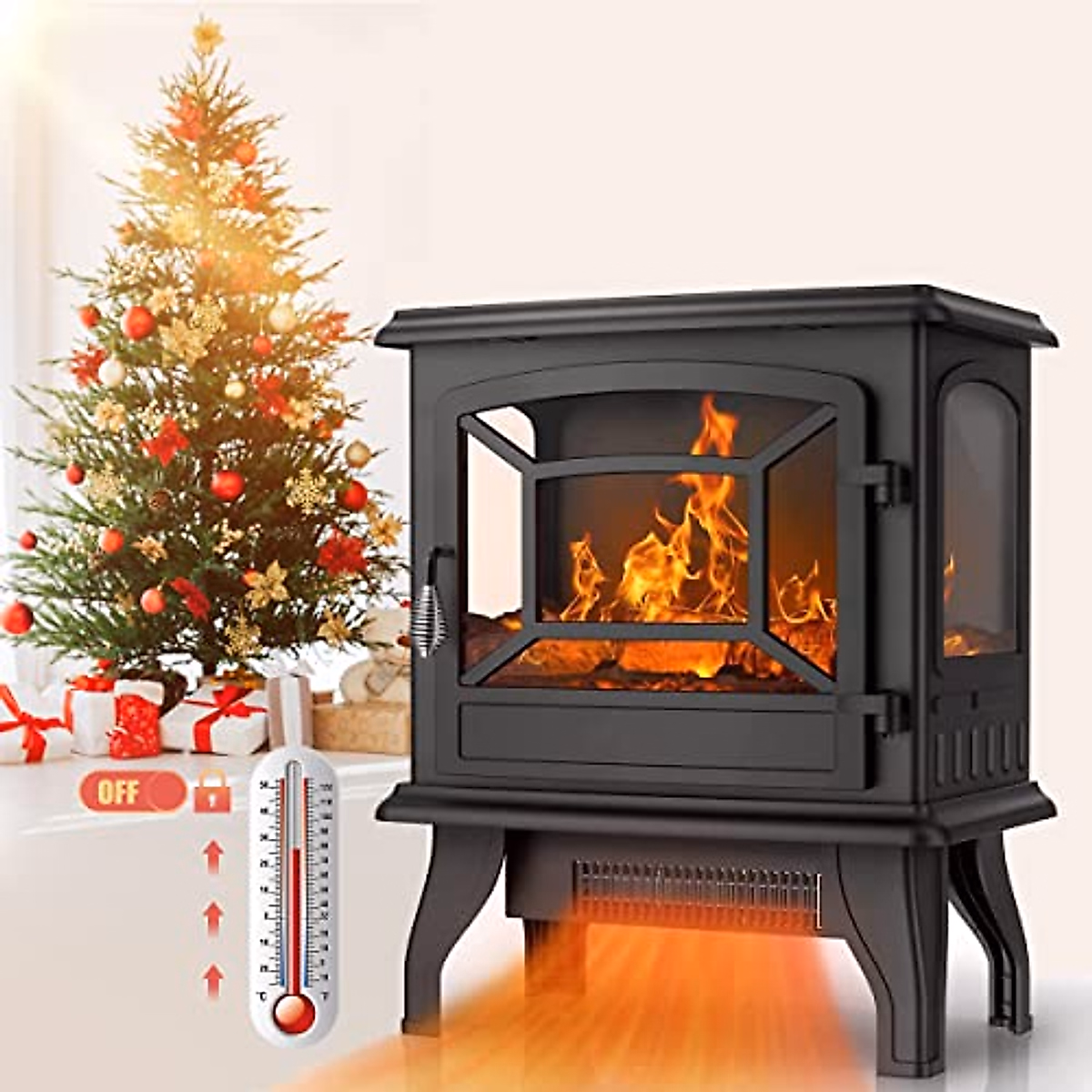 Fireplace Heaters for Indoor Use, Freestanding Electric Infrared Heater, 20" Portable 1500W/4780BUT Stove Heater w/Adjustable Thermostat, 3D Realistic Log Flame, CSA Certified, Overheat Protection
