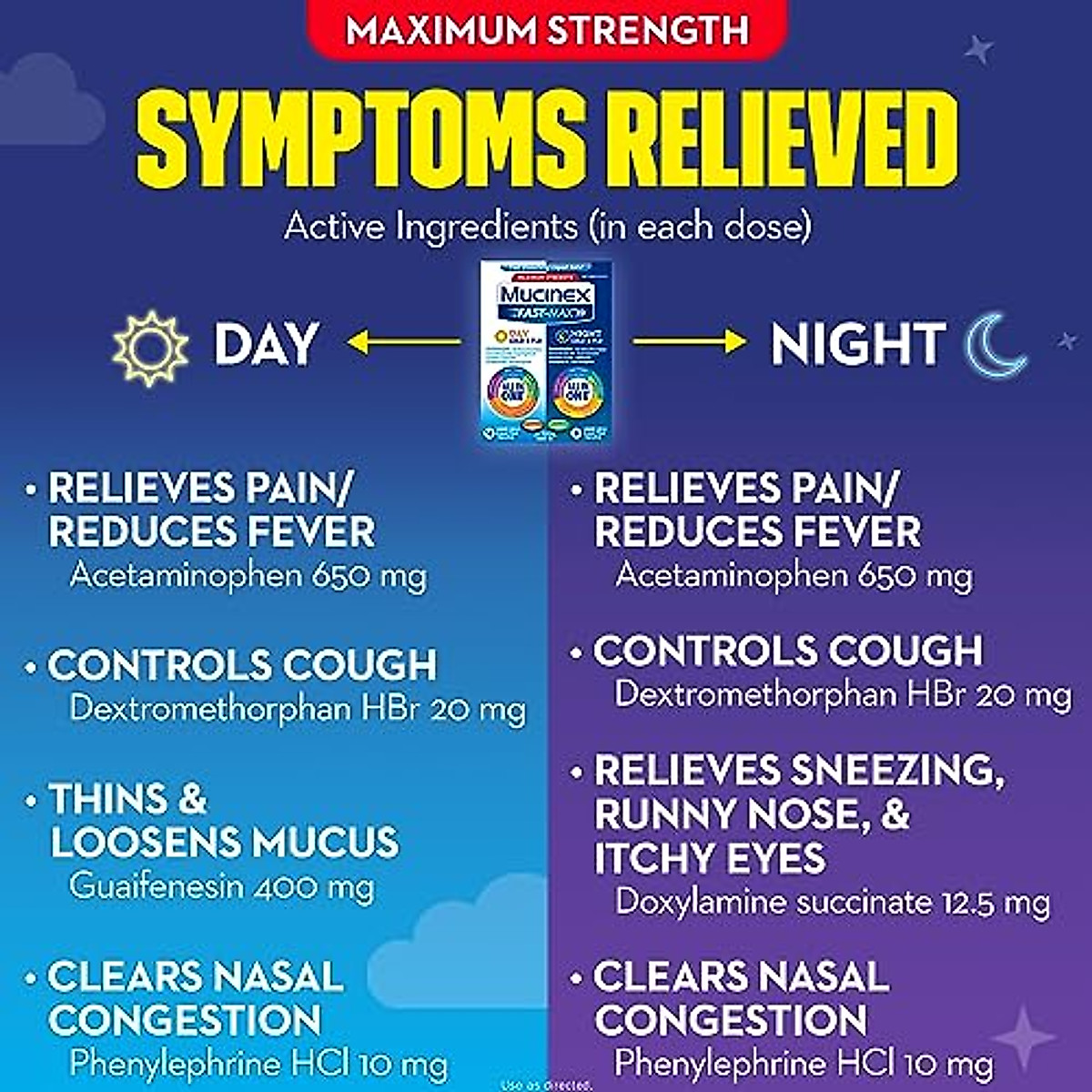 Mucinex Fast-Max Max Strength, Day Cold & Flu & Night Cold & Flu Liquid Gels (Pack Of 3), 72 Count (Packaging May Vary)