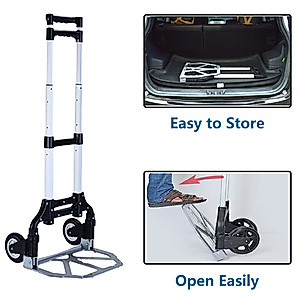 Folding Hand Truck and Personal Dolly,200lbs Aluminum Stair Climbing Dolly Cart with Rubber Wheels and Bungee Cord,Heavy Duty Handcart Luggage Cart for Home,Travel, Moving and Office Use