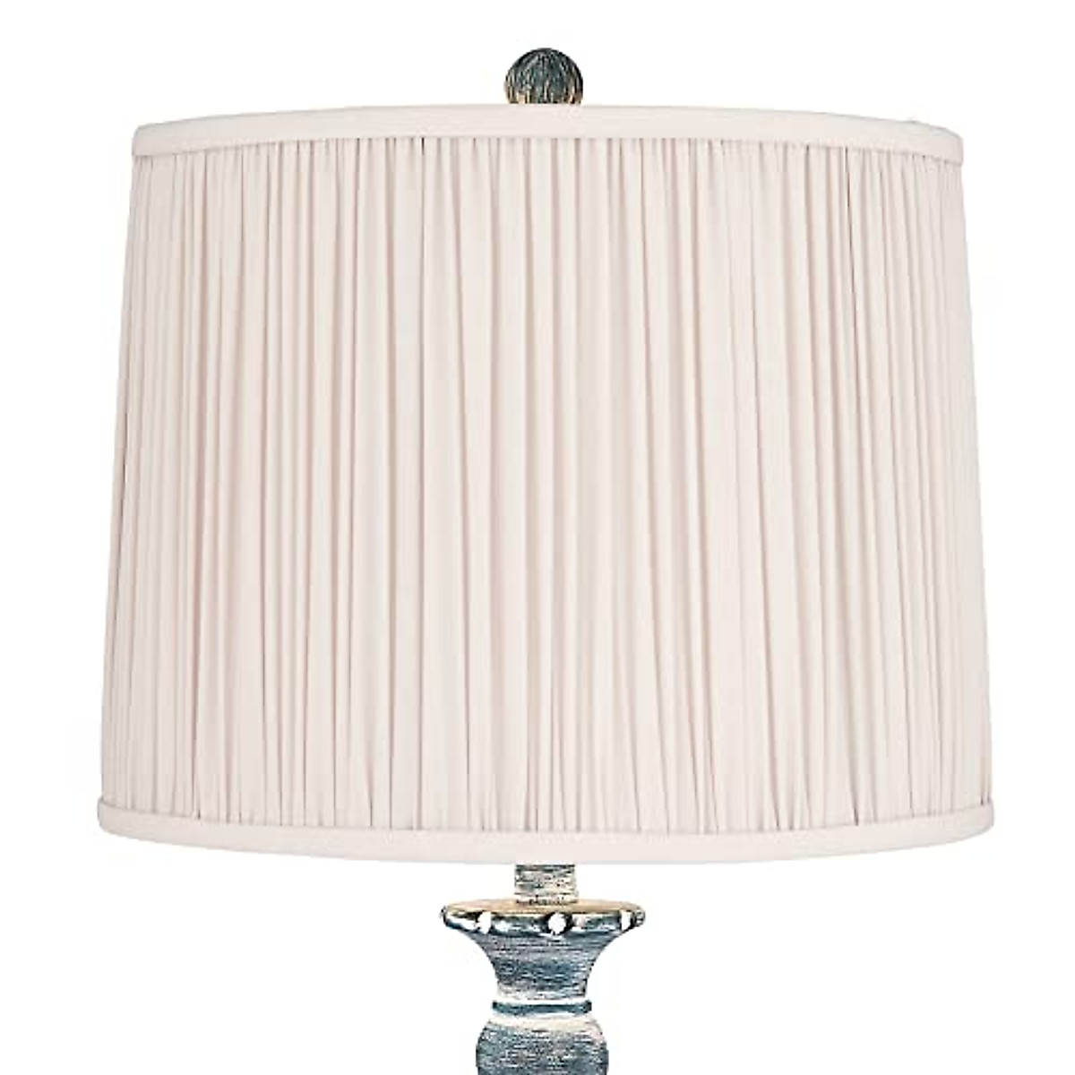 Regency Hill Tanya Rustic Traditional Table Lamps Set of 2 26 1/2" High Blue Washed Oyster Shirred Fabric Drum Shade for Bedroom Living Family Room Bedside Nightstand House Home Office