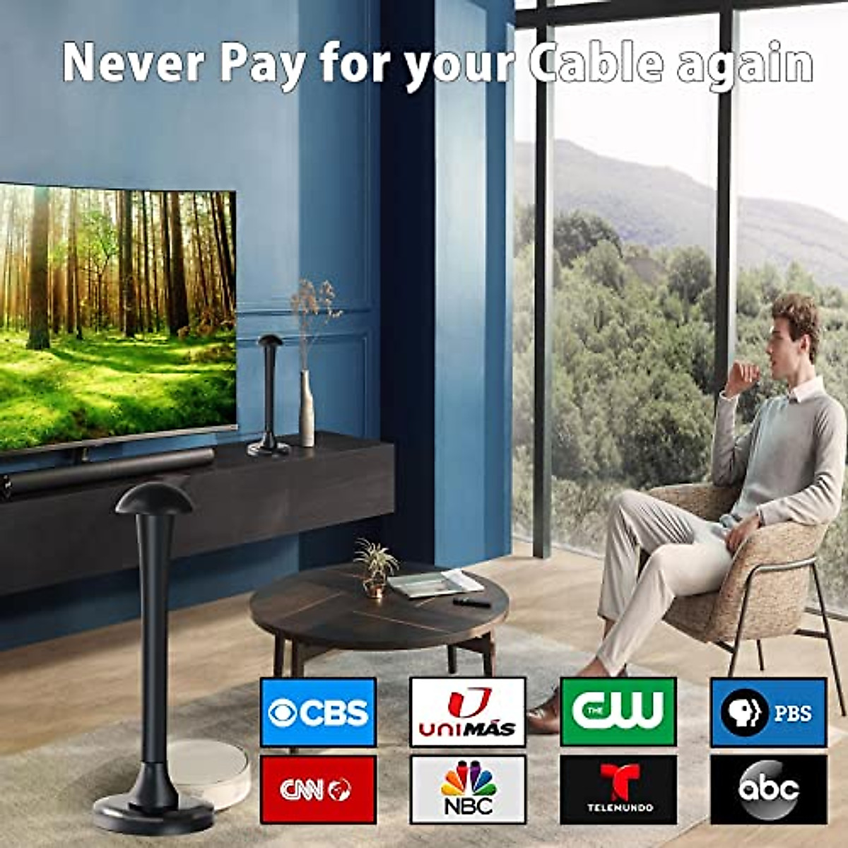 TV Antenna for Smart TV Powerful Best Amplifier Signal Booster up Support 4K 1080p Full HD Smart and Older Tvs 360° Signal Reception with 16.5ft Coaxial Cable