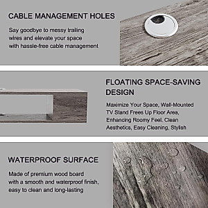 Grey Floating TV Stand and Console, Wall Mounted Entertainment Center with Storage, Space-Saving Under TV Shelf for Bedroom and Living Room