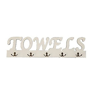 White Towel Holder with 5 Antique Bronze Double Towel Hooks for Your Wall