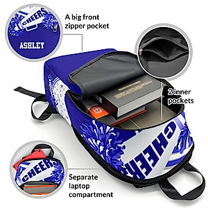 Urcustom Personalized Name Cheerleader Football Basketball Blue Backpack Unisex Bookbag for Boy Girl Travel Daypack Bag Purse 17.7 IN