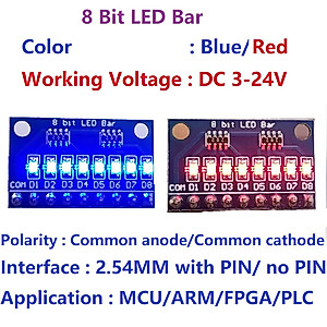 3.3V 5V 8 Bit Red Common Anode LED Indicator Module DIY kit No Pin(1)