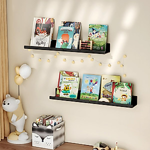 PuzFun 12" Black Acrylic Floating Shelves, 4 Pack Wall Shelf with Cable Clips, Book Shelf for Expand Wall Display Space, Acrylic Organizers for Living Room, Bathroom, Gaming Room, Dorm Wall Decor