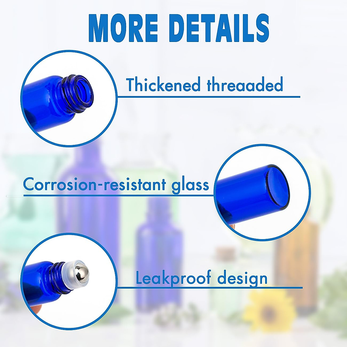 ZEJIA 3ml Roller Bottles 24Pack Cobalt Blue Thick Glass Essential Oil Roller Bottles Stainless Steel Roller Ball with 2 Droppers