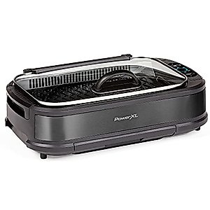 Power XL Smokeless Electric Indoor Removable Grill and Griddle Plates, Nonstick Cooking Surfaces, Glass Lid, 1500 Watt, 21X 15.4X 8.1, black