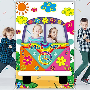 60's Hippie Bus Photo Prop 60s Party Decorations Large Fabric Retro Groovy Van Prop Hippie Selfie Frame Backdrop Background Banner Birthday Party Supplies Retro 60s 70s Party Favors 59 x 39.4 Inch